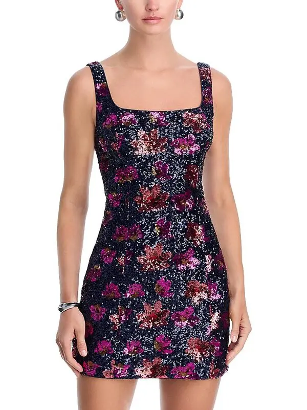 Aqua Floral Sequin Mini Dress Exclusive - Navy Multi