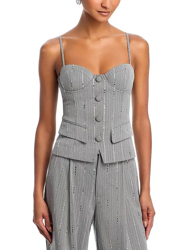 Aqua X Salvo Rizza Crystal Pinstripe Bustier Top - Gray