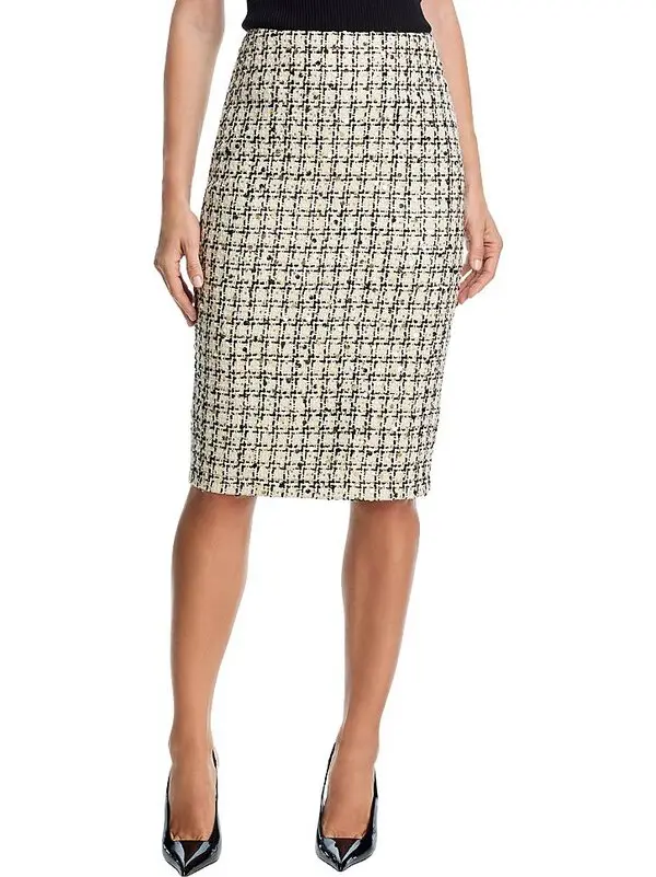 Aqua Sequin Tweed Midi Skirt - Ivory/black
