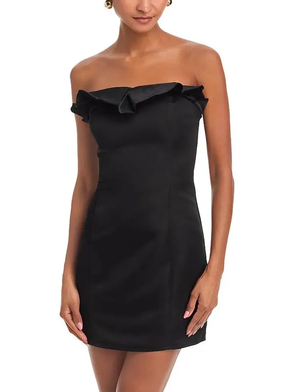Aqua Ruffled Strapless Mini Dress - Black