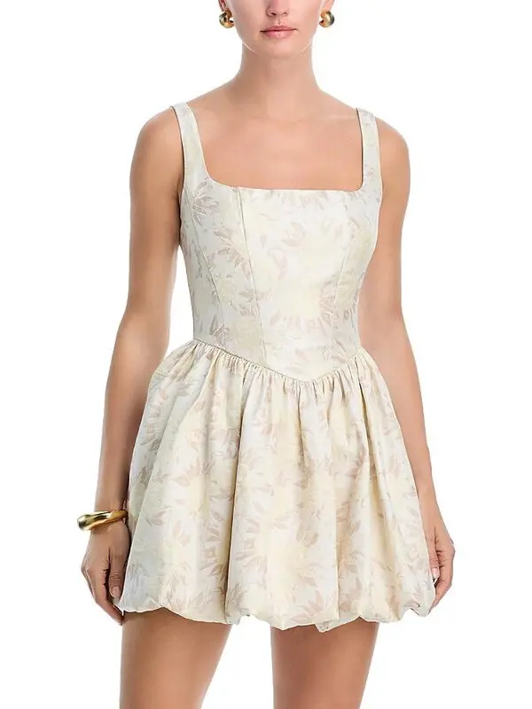 Aqua Floral Brocade Bubble Mini Dress - Ivory