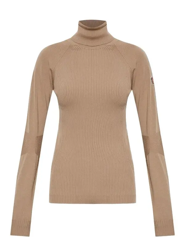 Moncler Turtleneck Knit Top - Beige