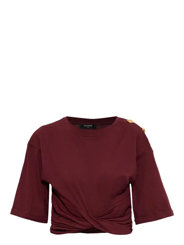 Balmain T-shirt With Applique - Burgundy