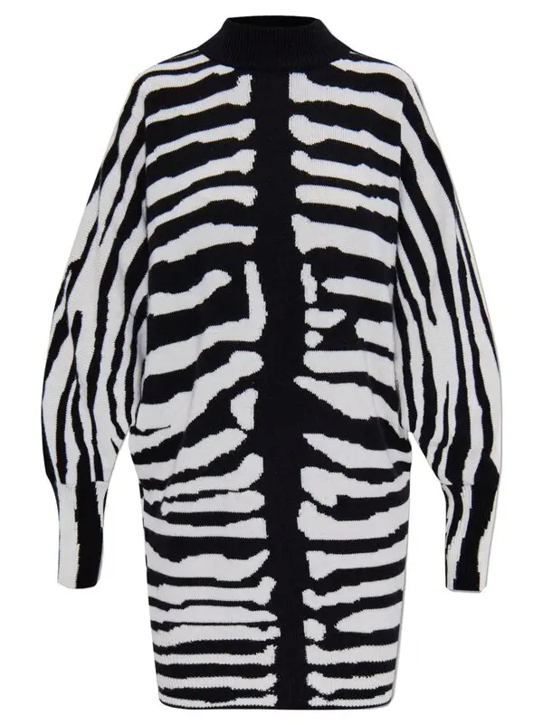Balmain Zebra Motif Wool And Cashmere Dress - Black