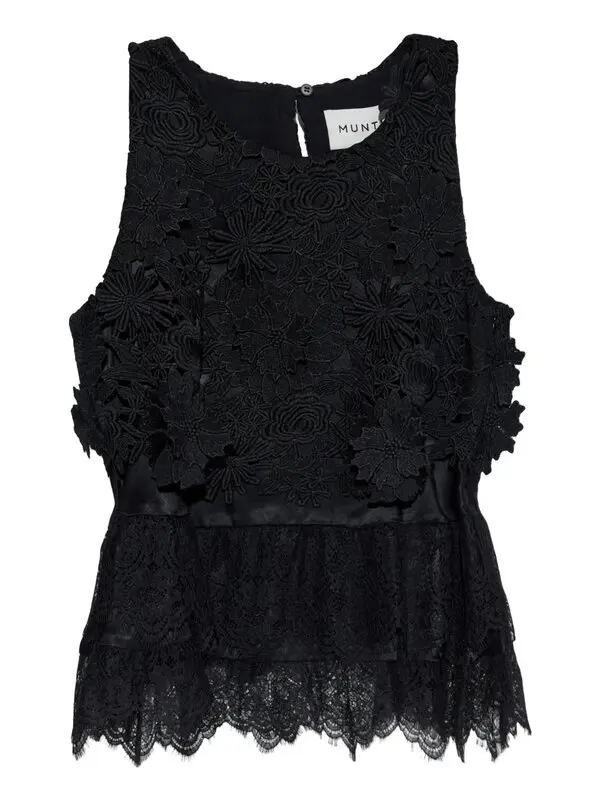 Munthe Openwork Sleeveless Top With Floral Embroidery - Black