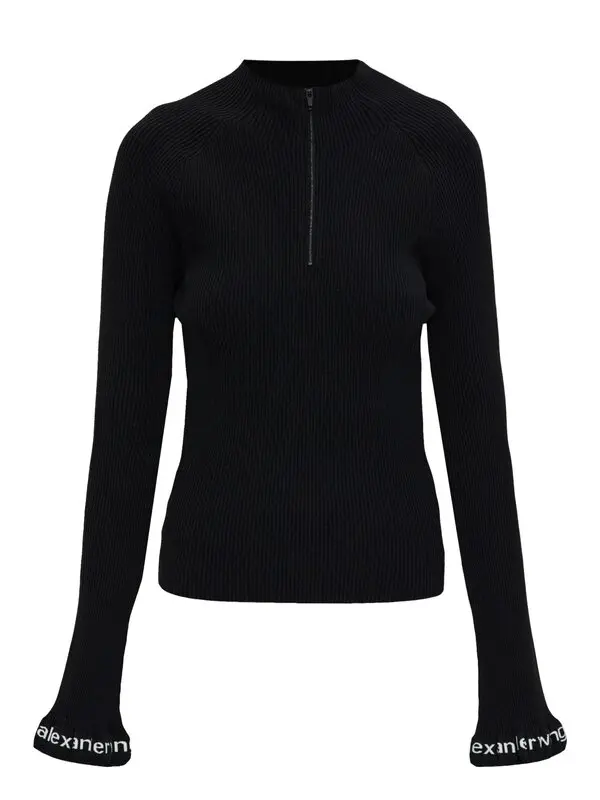 Alexander Wang Fitted Top With Stand-up Collar - Black