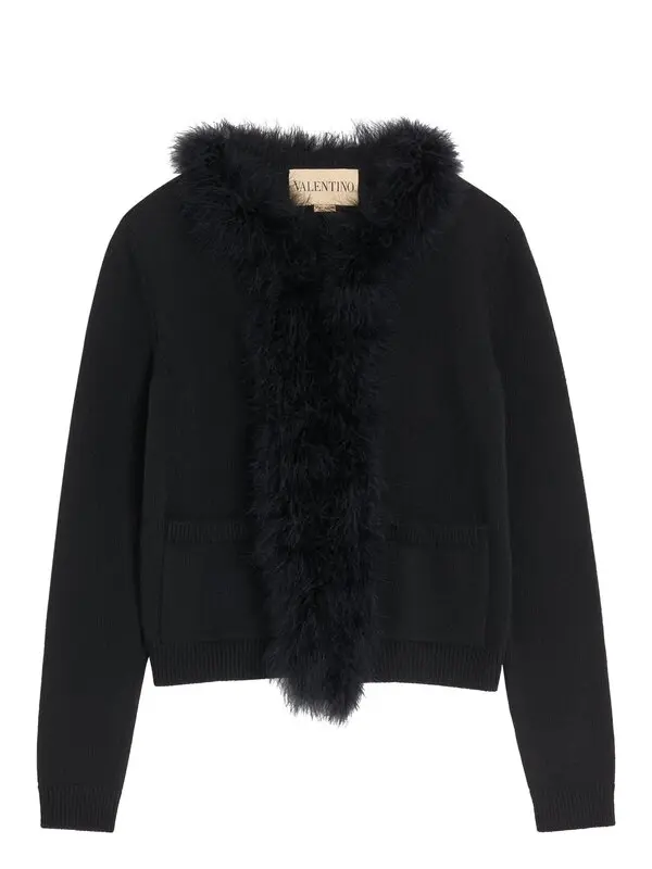 Valentino Garavani Virgin Wool Feather-trim Cardigan - Black