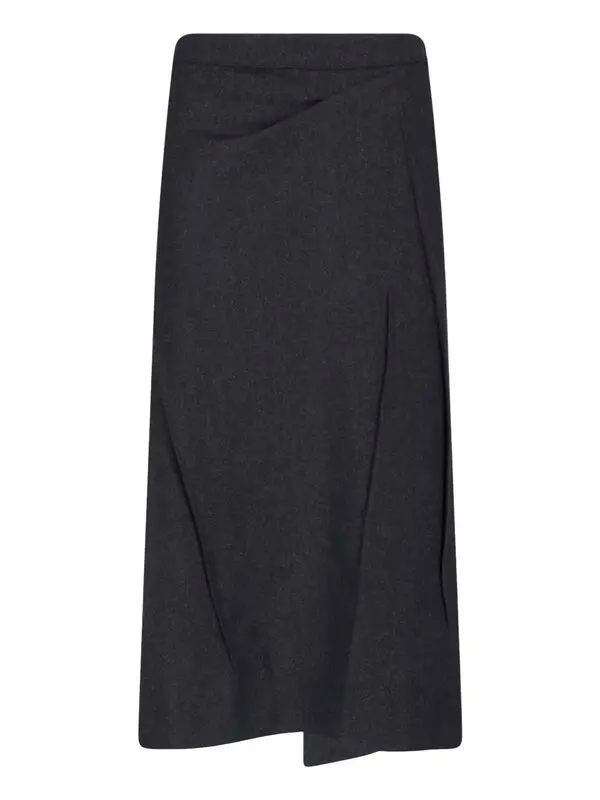 Victoria Beckham Wool Midi Skirt With Draped Details - Gray