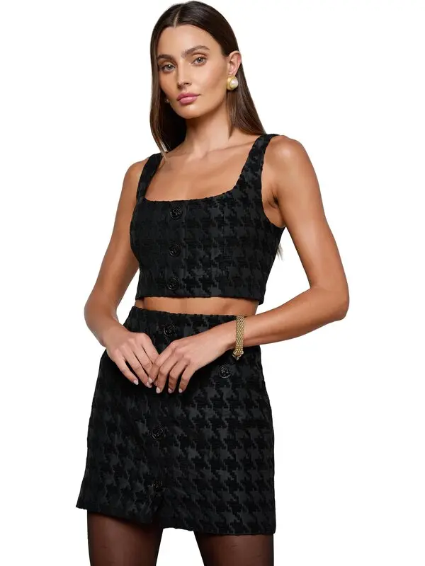 L'Agence Maylin Houndstooth Bralette Top - Black