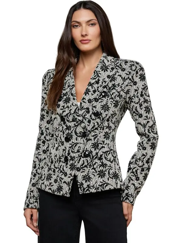 L'Agence Bethany Flocked Tweed Blazer - Black/grey Flocked Tweed