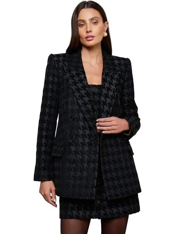 L'Agence Cambrie Oversized Houndstooth Blazer - Black