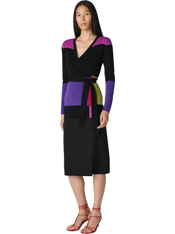 Diane Von Furstenberg Daria Wrap Sweater - Ultraviolet Medium Purple Colorblock