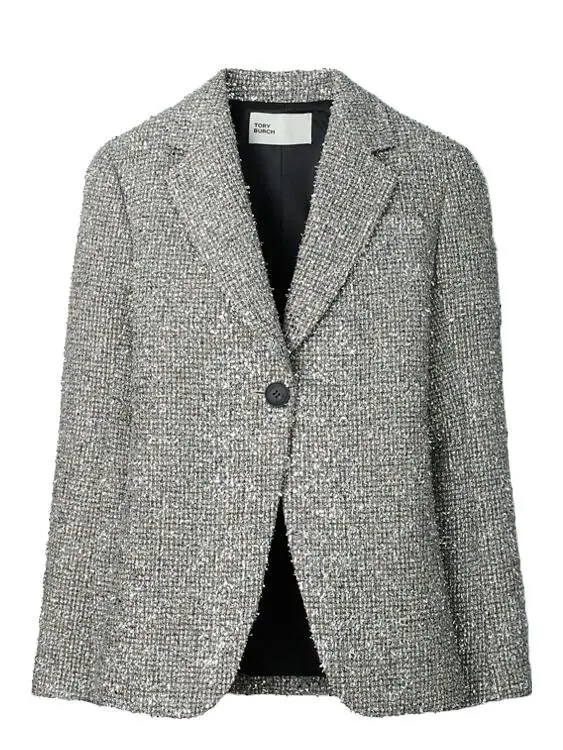 Tory Burch Tweed Blazer - Metallic Silver