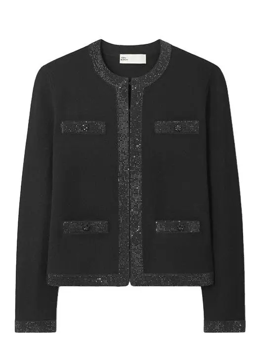 Tory Burch Kendra Embellished Wool Cardigan - Black