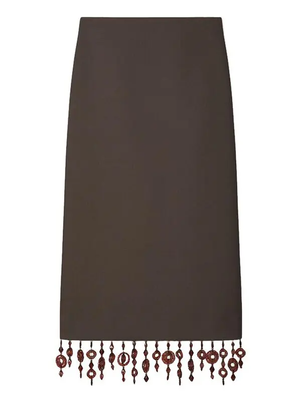 Tory Burch Embellished Crepe Skirt - Dark Mocha