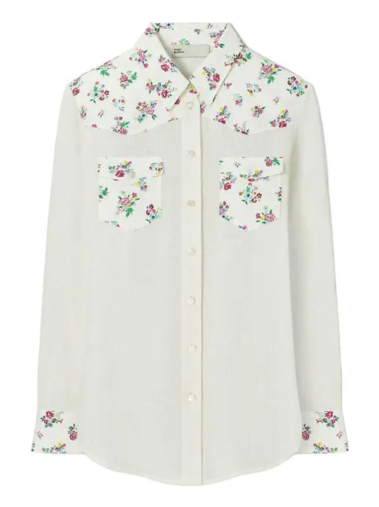Tory Burch Western Linen Shirt - Multi Ditsy Floral