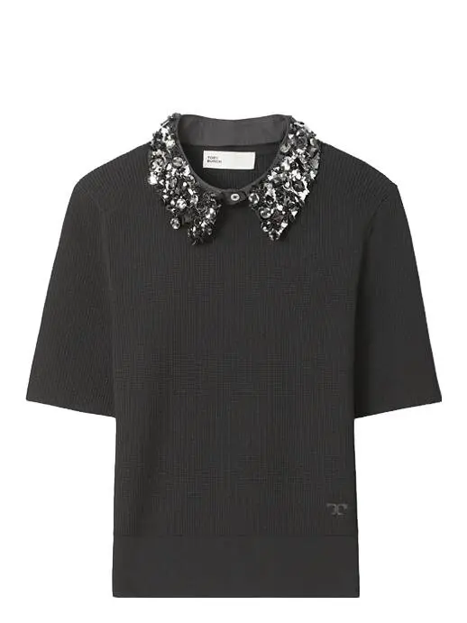 Tory Burch Embellished Collar Short-sleeve Top - Black