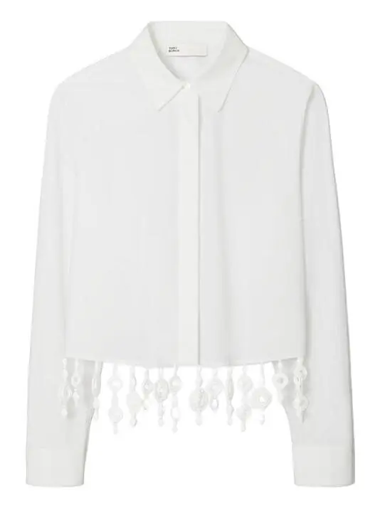 Tory Burch Crystal Embellished Poplin Shirt - White