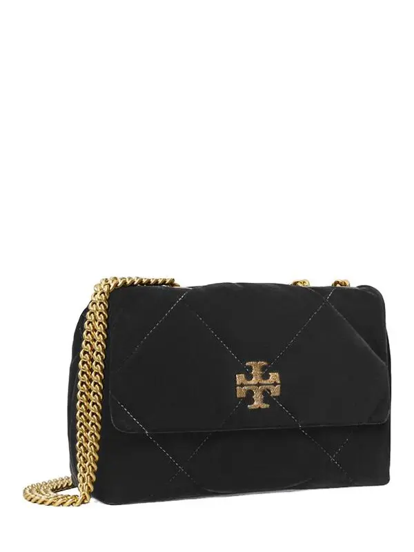 Tory Burch Small Kira Diamond Quilt Velvet Shoulder Bag - Black