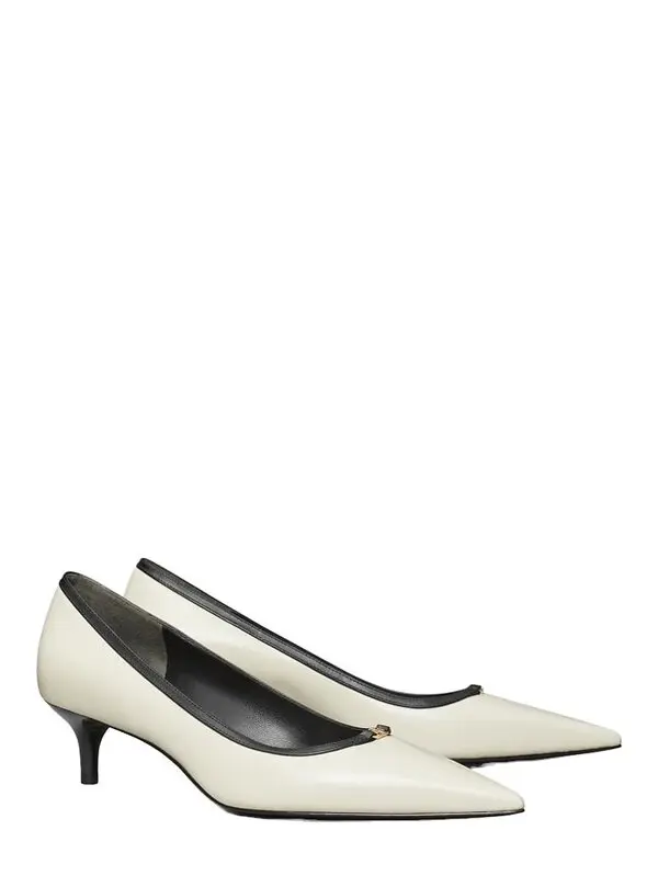 Tory Burch Double T Buckle Kitten Heel Pumps - Light Cream/perfect Black