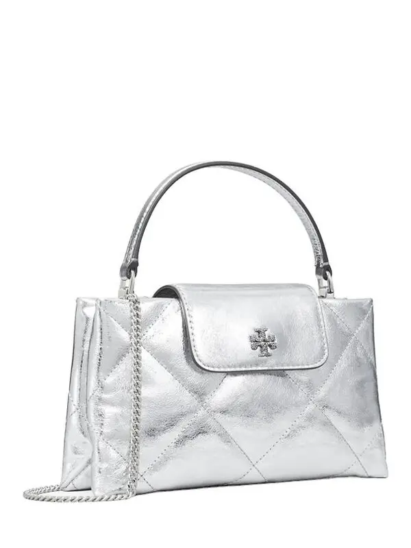Tory Burch Kira Diamond Quilt Metallic Top-handle Bag - Silver