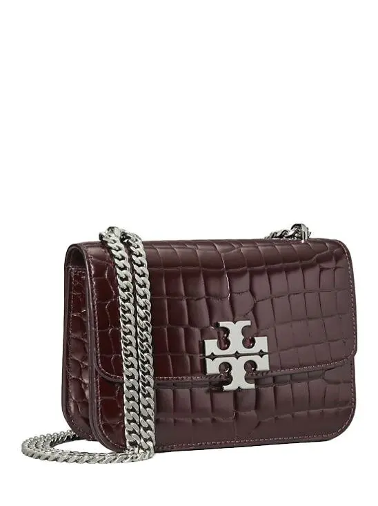 Tory Burch Small Eleanor Croc-embossed Shoulder Bag - Deep Burgundy