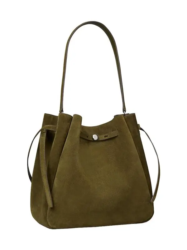 Tory Burch Large Romy Suede Bucket Bag - Dark Olive