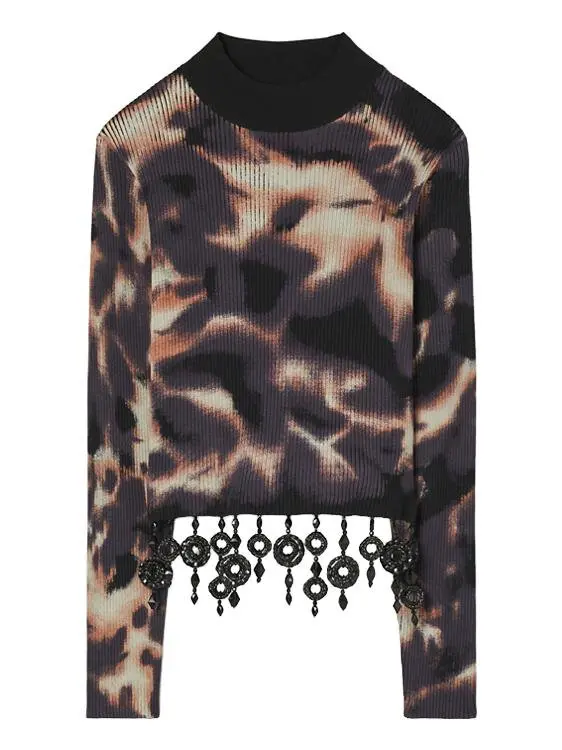 Tory Burch Embellished Cotton Top - Black/brown