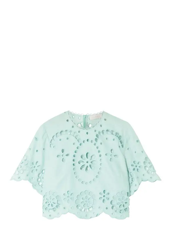 Zimmermann Awaken Cropped Broderie Anglaise Linen Top - Green