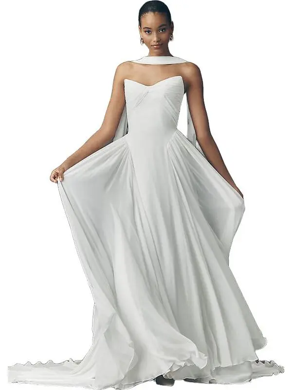 Jenny Yoo Strapless Chiffon Shiloh Wedding Gown - Ivory