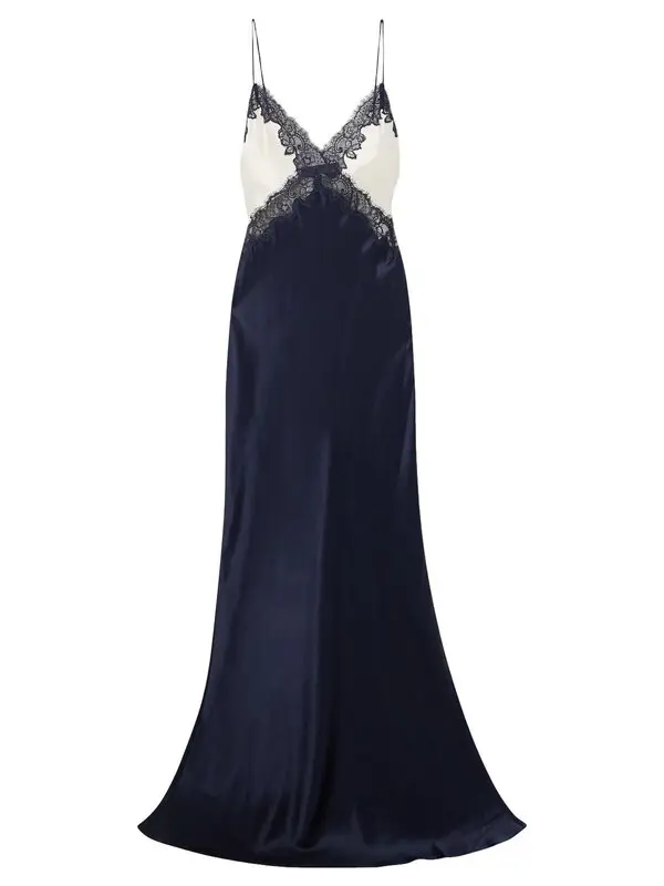 Rebecca Vallance Aumoe Lace-trimmed Silk-satin Gown - Blue