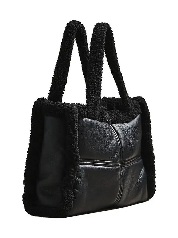 LAMARQUE Zoey Sherpa Fleece Leather Tote - Black