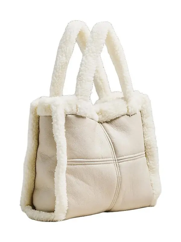 LAMARQUE Zoey Sherpa Fleece Leather Tote - Bone
