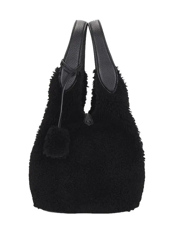 Polo Ralph Lauren Shearling And Pebble Leather Tote - Black