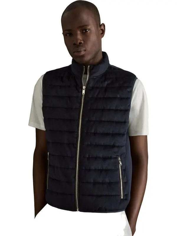 REISS Brushed Jersey Quilted Gilet - Navy