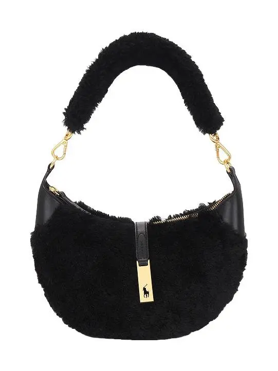 Polo Ralph Lauren Shearling & Vachetta Leather Shoulder Bag - Black