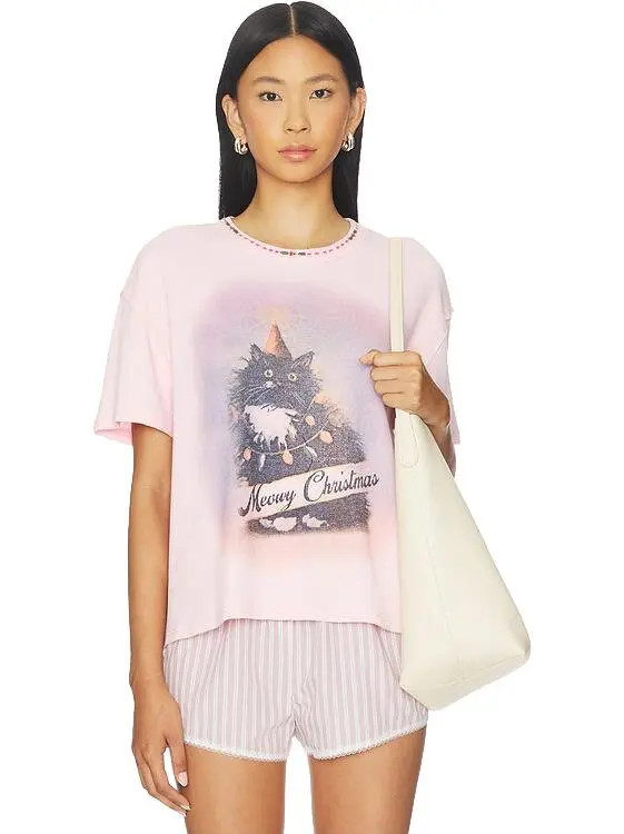 Free People X We The Free Merry Meowy Tee - Pink Combo