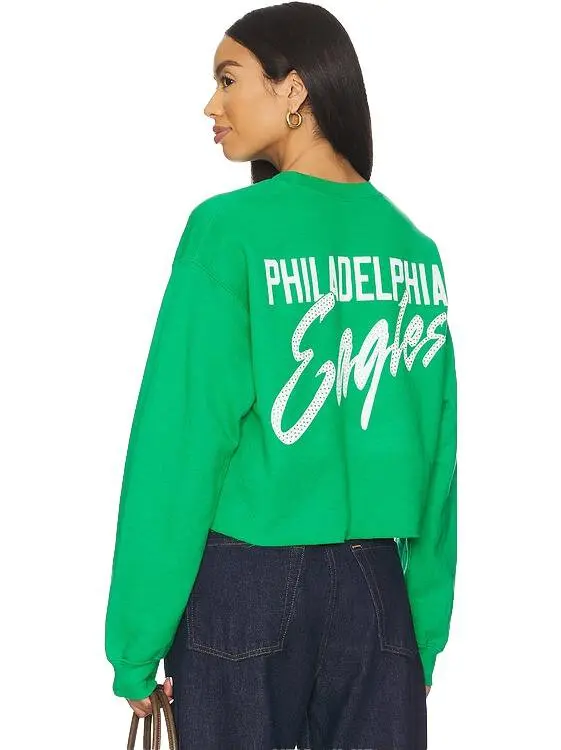 Junk Food Eagles Bling Crop Crew Sweatshirt - Kelly