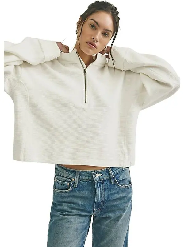Free People We The Free Celeste Quarter Zip Pullover - Clean Ivory