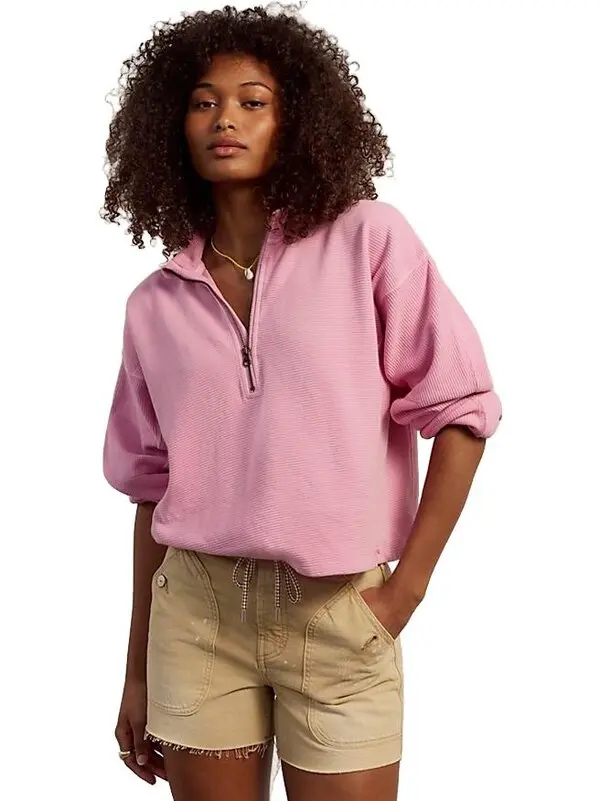 Free People We The Free Celeste Quarter Zip Pullover - Hummingbird Pink