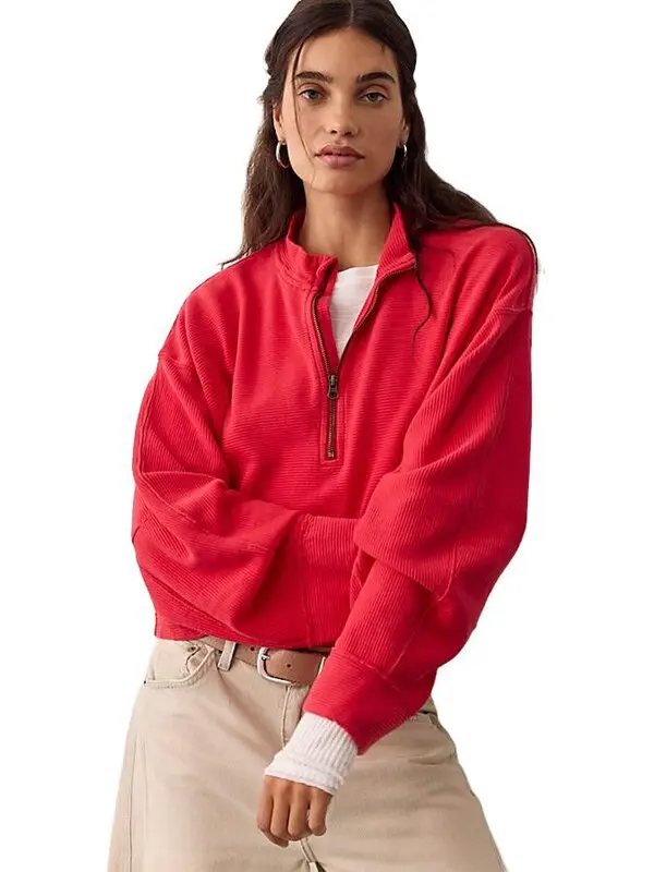 Free People We The Free Celeste Quarter Zip Pullover - Salsa