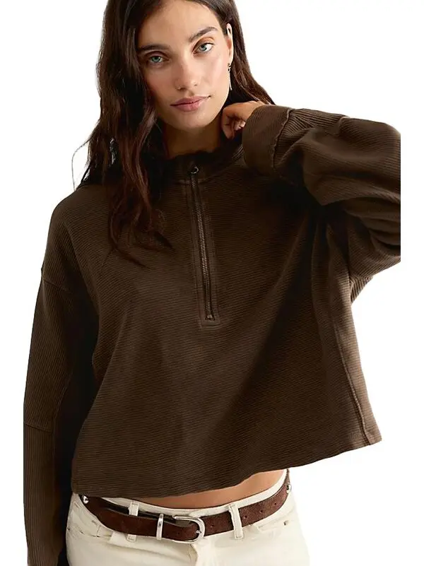 Free People We The Free Celeste Quarter Zip Pullover - Teak