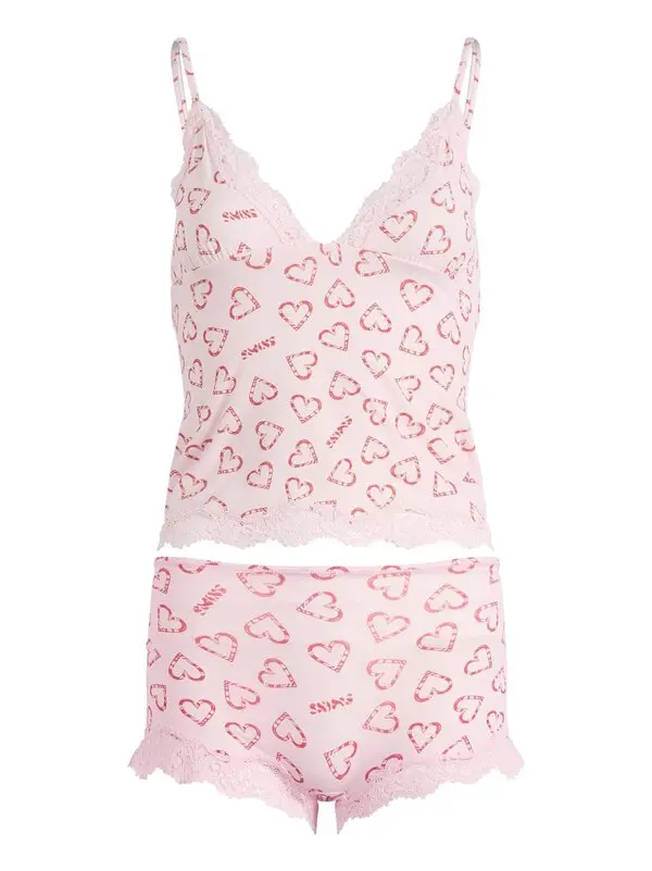 SKIMS Fits Everybody Lace Cami & Boyshort Set - Cb Candy Heart Print