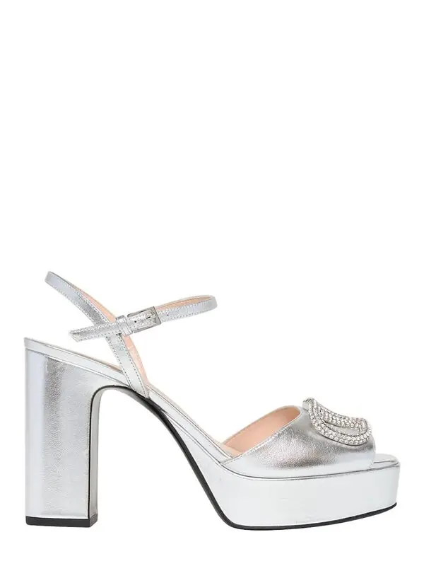 Valentino Garavani 115mm Vlogo Signature Metallic Leather Platform Sandals - Silver