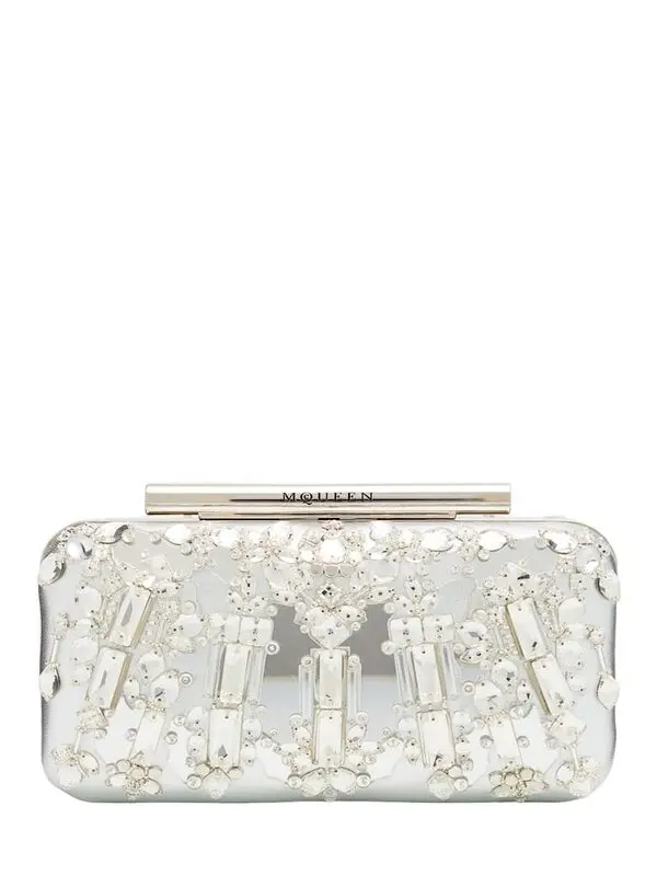 Alexander McQueen T-bar Crystal-embroidered Clutch - Silver