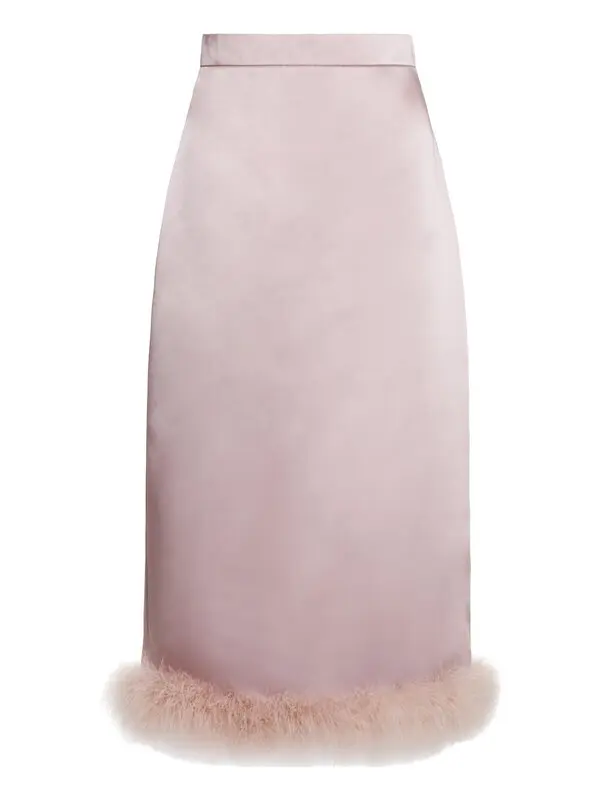 Valentino Garavani Feather-trimmed Satin Midi Skirt - Pink