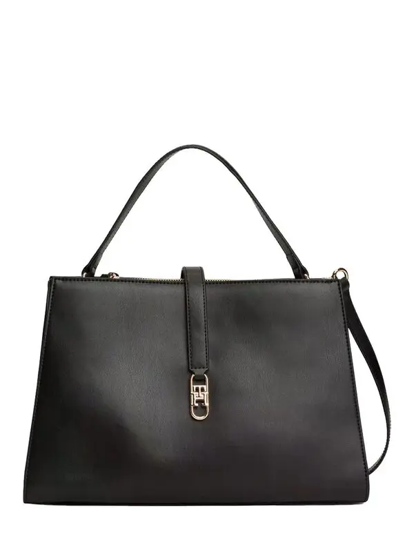 Tommy Hilfiger Top-handle Shoulder Bag With Logo Plaque - Black