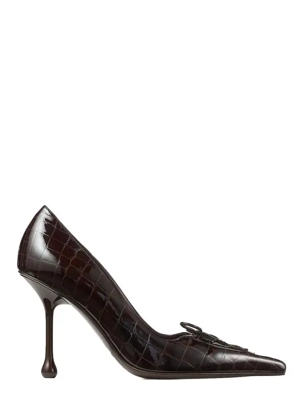 JIMMY CHOO 95mm Scarlett Bow Croc-embossed Pumps - Brown