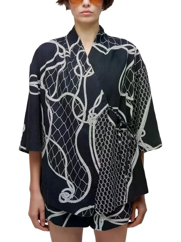 OSKLEN Rope-print Kimono With Knot Detail - Blue