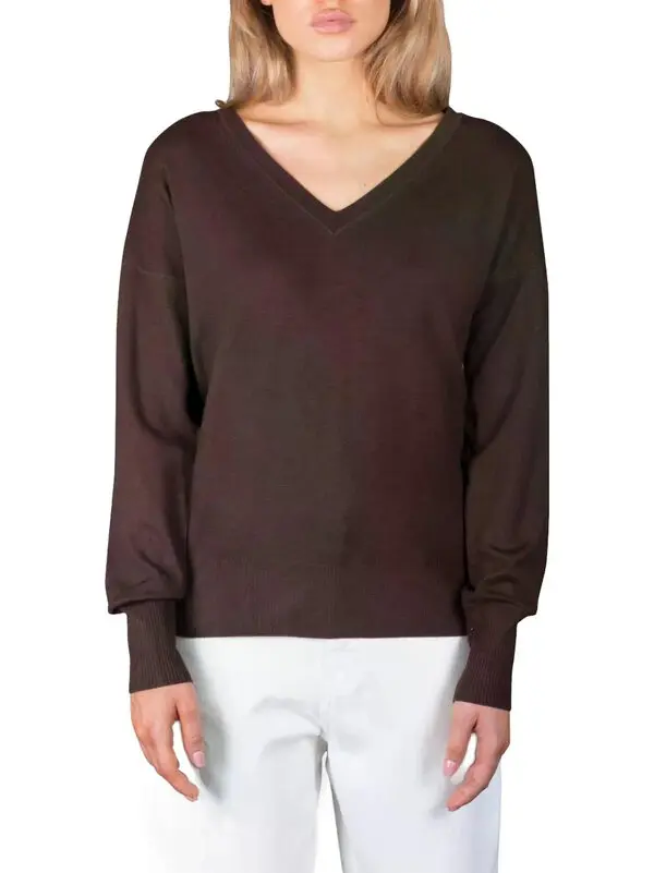 MOORER V-neck Long Sleeve Sweater - Brown